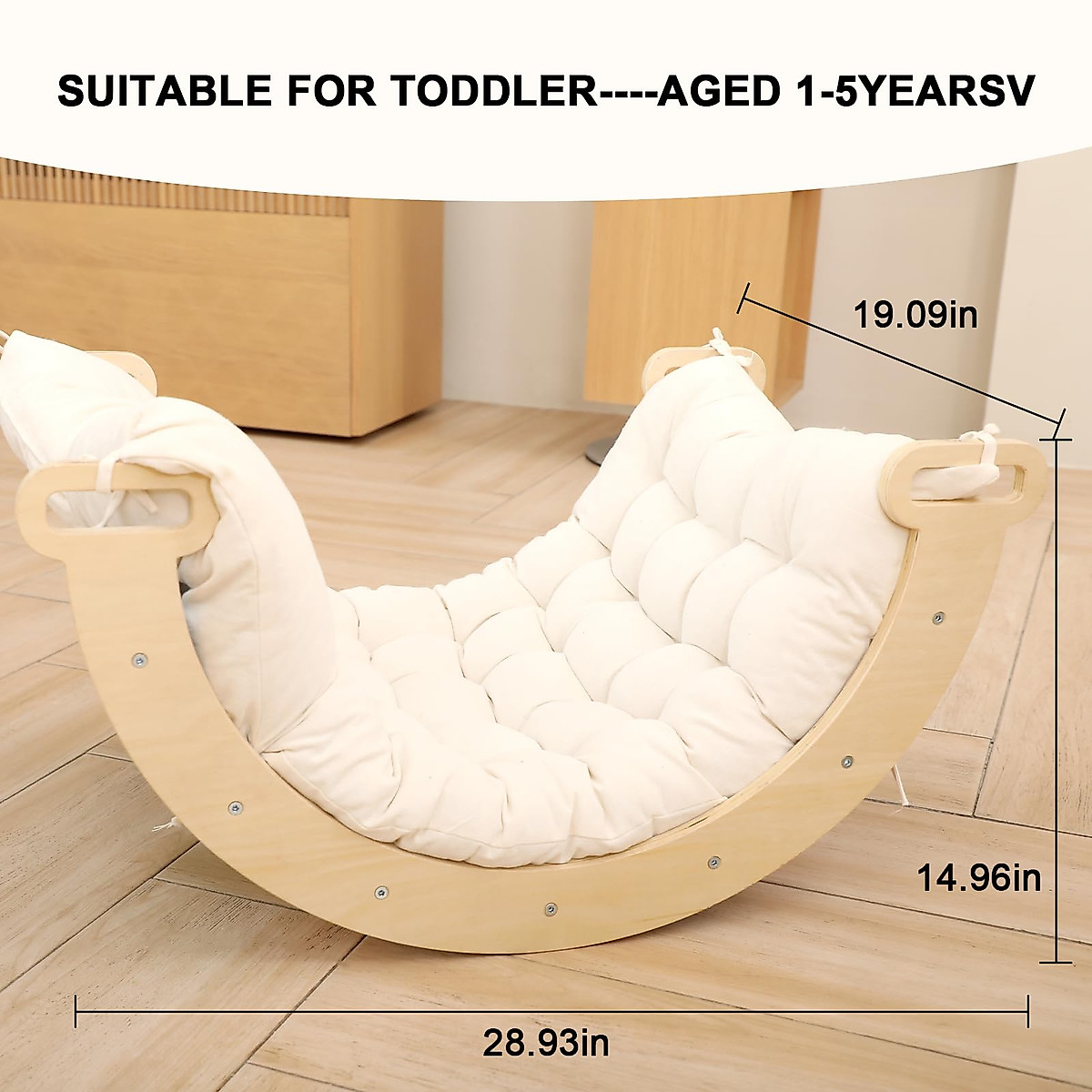 Ymonlia 2 in 1 Montessori Climbing Arch for Toddlers,Rainbow Wooden Climbing Arch Rocker& Cushion,Pillow for Arches，Climbing Triangle Ramp,Montessori Climbing Gym for Kids 0-8