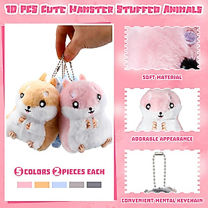 Chivao 10 Pcs Hamster Plush Stuffed Animal, Hamsters Plush Toys Hamster Toy Gift Keychain for Kids Birthday Party(Cute Colors)