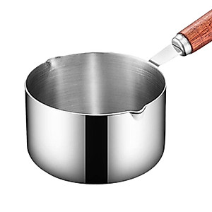 Gralara Stainless Steel Mini Soup Pot Butter Melting Pot Milk Pan with Anti Scald Wooden Handle Small Saucepan for Reheating Soup Stovetop Camping , 125ml
