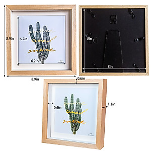Dohomi 8x8 Shadow Box Frame Natural Wood Shadow Box Display Case 3 Pack Picture Frames Glass Surface Internal Depth 0.6 inch for Wall Or Tabletop