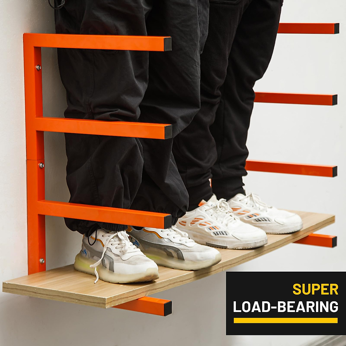 YYR Wood Organizer and Lumber Storage Rack Wall Mount, Heavy Duty Metal Shelf with 4-Level Holds Up 800 LBS, Indoor & Outdoor Use - Orange