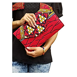 Red African Diamond Print Clutch Purse