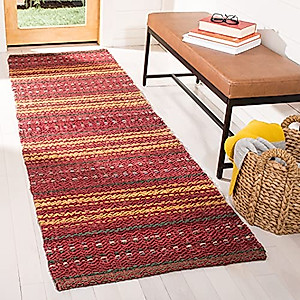 SAFAVIEH Natural Fiber Collection Runner Rug - 2'6" x 8', Red & Gold, Handmade Stripe Jute, Ideal for High Traffic Areas in Living Room, Bedroom (NF202Q)