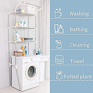 BAOYOUNI Adjustable Laundry Shelf Over Toilet Washing Machine Storage Rack Above Washer Dryer Standing Bathroom Organizer 3-Tier Space Saving Shelving Units, Ivory