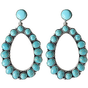 Turquoise Bohemian Dangle Metal Large Oval Earring