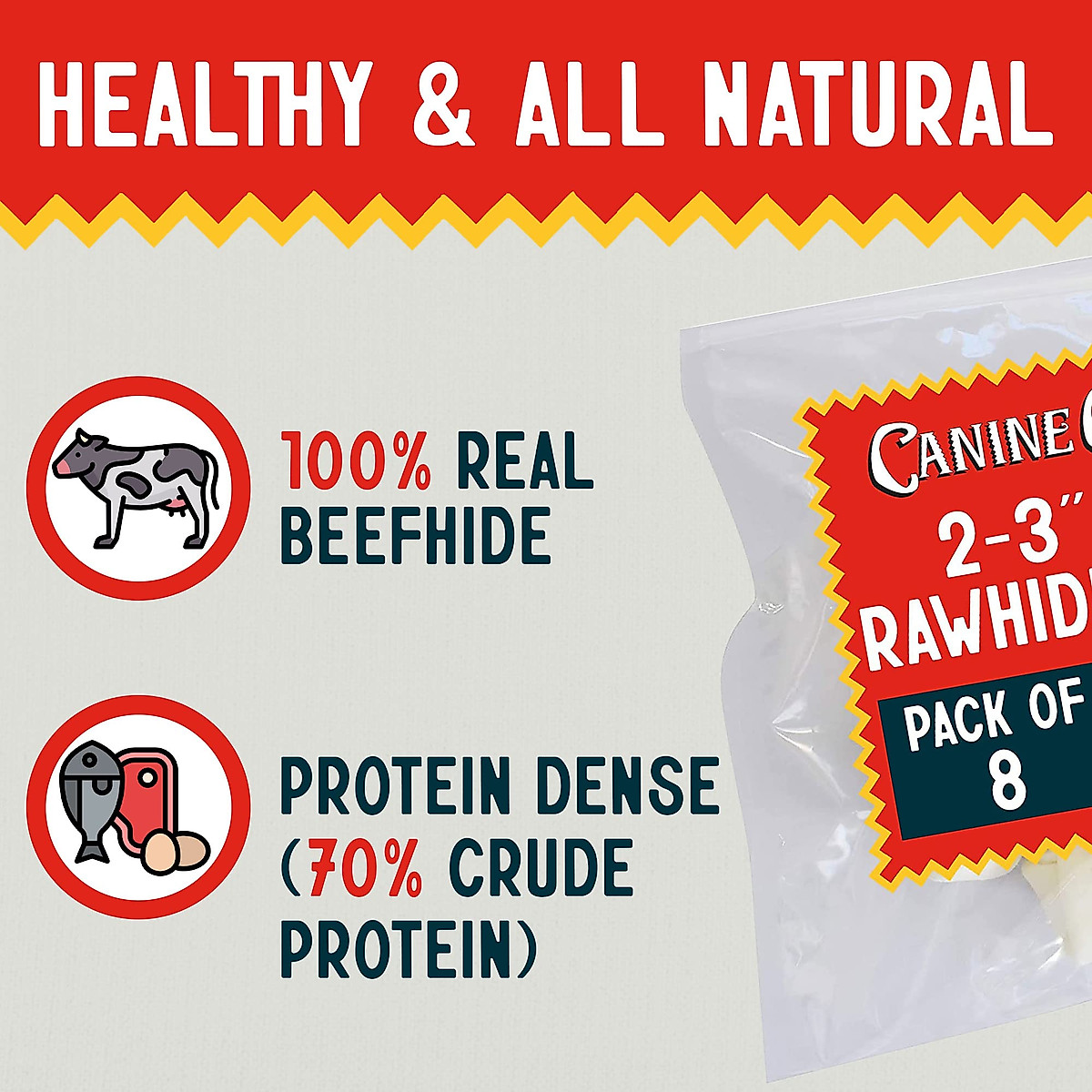 Canine Chews 2-3" Mini Knotted Rawhide Dog Bones for Small Dogs Natural Dog Treat Chew (8 Pack)