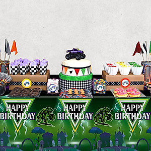 AwserTantue 3 Pack Green and Purple Monster Truck Tablecloths, Monster Truck Happy Birthday Disposable Rectangle Table Cover for Kids Baby Shower Theme Birthday Party Dinner Table Decor,108×54 inches