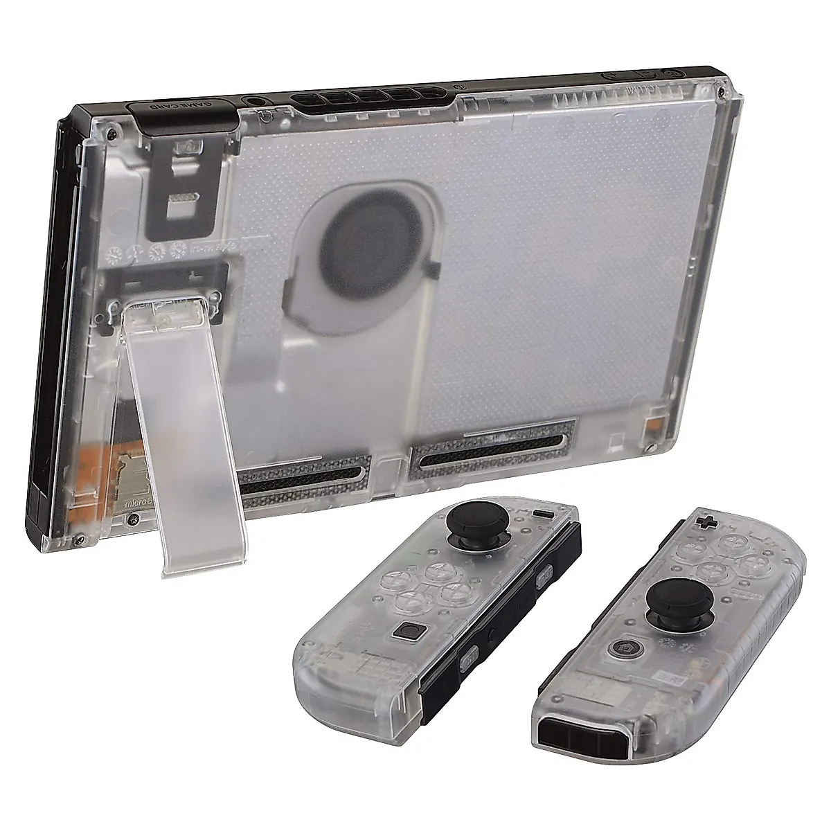 eXtremeRate DIY Replacement Shell Buttons for Nintendo Switch, Back Plate for Switch Console, Housing with Full Set Buttons for Joycon Handheld Controller - Transparent Clear [No Electronics Parts]