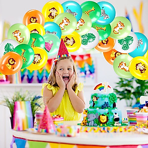 36 Pieces Jungle Safari Party Balloons Decoration Animal Palm Leaves Print Balloon Wild Animals Theme Party Decoration for Birthday Baby Shower Girl Boy Balloon Arch Garland Party Supplies, 12 Inches