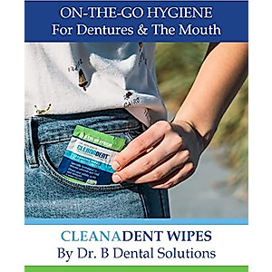 Dr. B Dental Solutions Cleanadent Dental Wipes, Denture Cleaner Removes Adhesives, Food, Stains, and Odor 30 Count Pack of 2