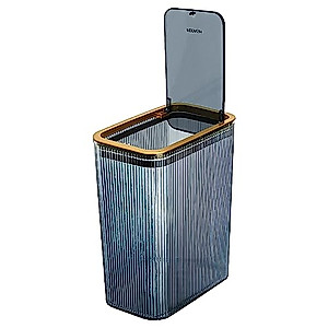 Transparent Trash Can, Bathroom Trash Cans with Lids, 2.6 Gallon Garbage Can for Bedroom, Office, Plastic Slim Waste Basket with Press Top Lid, 10L Clear Trash Bin for Home, Kitchen (Blue)