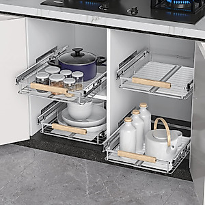 GNEOUS Greal Expandable Cabinet Pull Out Basket Heavy Duty Slide Out Pantry Shelves Under Sink Organizers And Storage For Kitchen, Bathroom, Wardrobe, Cupboard, Adjusted Width 11.8"-18", 1 Pack