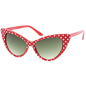 zeroUV - Polka Dot Cat Eye Womens Mod Fashion Super Cat Sunglasses (Red-White/Smoke Gradient)