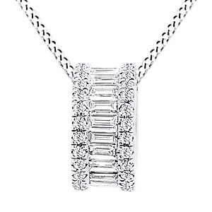 Round & Baguette Cut 0.50 Cttw White Natural Diamond Barrel Pendant Necklace In 10K Solid White Gold