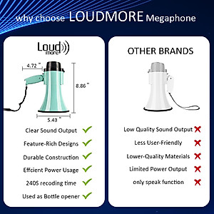 30 Watt Power Portable Megaphone Bullhorn Speaker Voice, Siren/Alarm and 240S Recording with Volume Control and Strap (Teal)