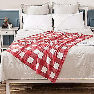 MIULEE Buffalo Plaid Fleece Throw Blanket for Sofa Couch Bed, Red and White Checkered Decor, Super Soft Lightweight Cozy Warm Fuzzy Geometric Microfiber Flannel Blanket for All Seasons, 50" X 60"