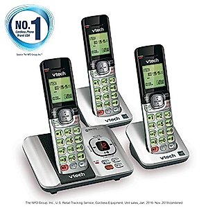 VTech CS6529-3 3-Handset Expandable Cordless Phone with Answering System-Caller ID/Call Waiting & Backlit Display/Keypad, Silver