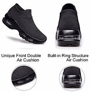 YHOON Women's Slip On Walking Shoes Breathable Lightweight Mesh Casual Running Jogging Sneakers Air Cushion All Black,11