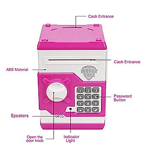 Renvdsa Cartoon Electronic ATM Password Piggy Bank Cash Coin Can Auto Scroll Paper Money Saving Box Gift for Kids (White Pink)