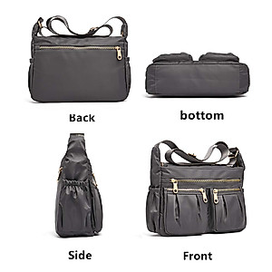 Crossbody Bags for Women,SHINON Multi Pocket Shoulder Bags, Lightweight Nylon Waterproof Casual Travel Purse Messenger Bags. (Grey)