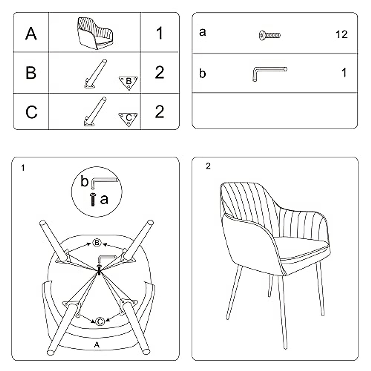 CangLong Furniture Modern Living Dining Room Accent Arm Chairs Club Guest with Gold Metal Legs, Set of 2, Grey