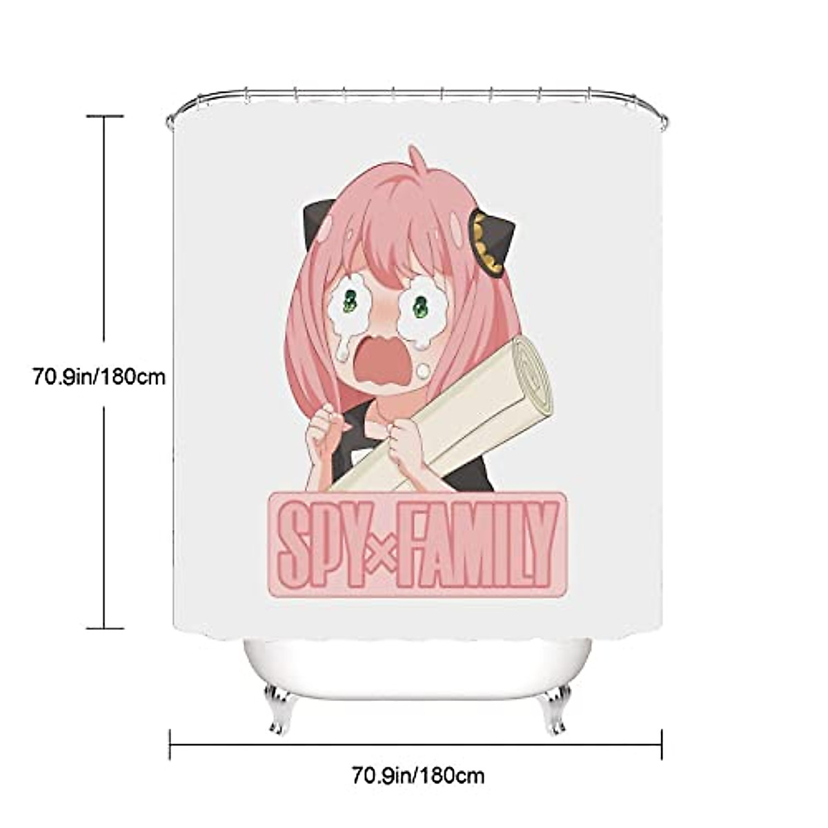 an.ya Cry S.py X Family Anime 4pcs Shower Curtain Sets with Non Slip Rugs, Toilet Lid Cover and Bath Mat, Shower Curtain with 12 Hooks for Bathroom