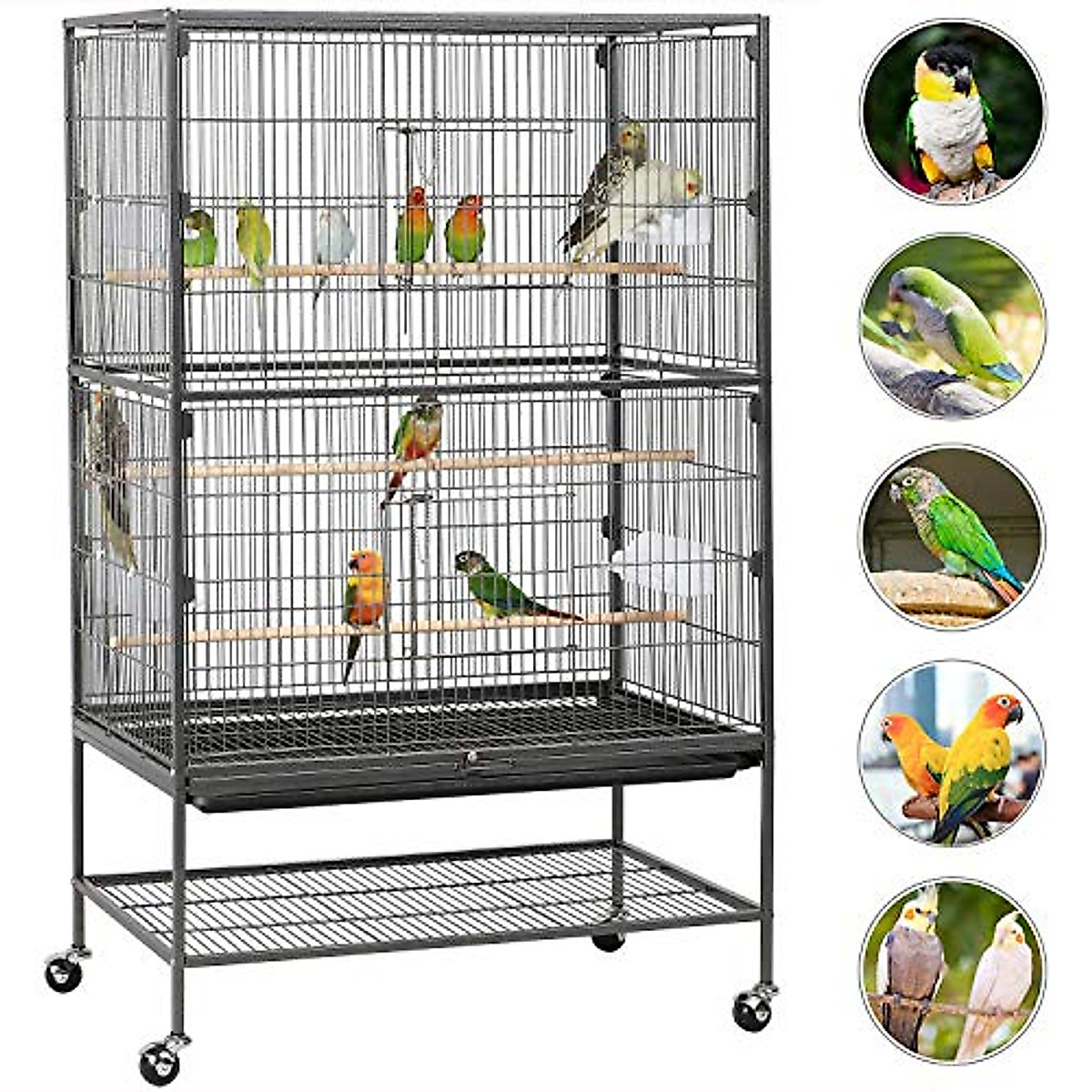 Yaheetech 52-inch Wrought Steel Standing Large Flight King Bird Cage for Cockatiels African Grey Quaker Amazon Sun Parakeets Green Cheek Conures Pigeons Parrot Bird Cage Birdcage with Stand