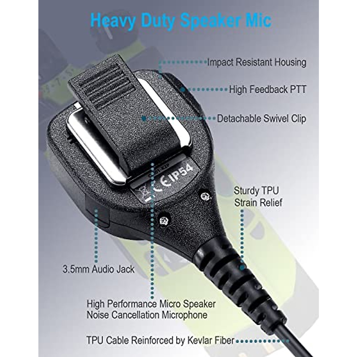 commountain Heavy Speaker Mic Compatible with Baofeng Radios BF-F8HP BF-F9 UV-82 UV-82HP UV-82C UV-5R UV-5R5 UV-5RA UV-5RE UV-5X3 and Kenwood BTECH Retevis TYT Radios, Shoulder Microphone