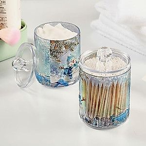 Gredecor Christmas Winter Qtip Holder Dispenser 2 Pack Snowman Snowflake Pine Cones Gifts Bathroom Decorative Storage Canister Holder Counter Vanity Organizer for Cotton Ball Swabs Pads Floss