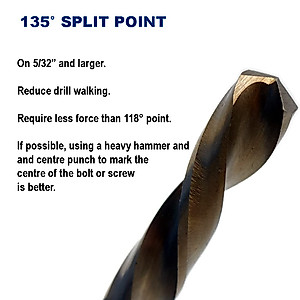 Drill Hulk 7-Piece M35 Cobalt Left Hand Drill Bit Set for Removing Damaged Bolts and Screws, 5/64-Inch, 7/64-Inch, 5/32-Inch, 1/4-Inch, 19/64-Inch