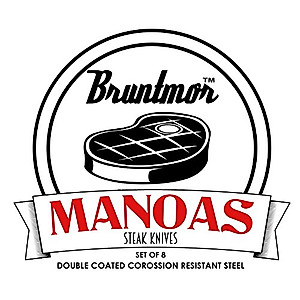 Bruntmor, ALBA Gourmet Stainless Steel 8-piece Steak Knife set with Full Tang Blades, Wooden Gift Box