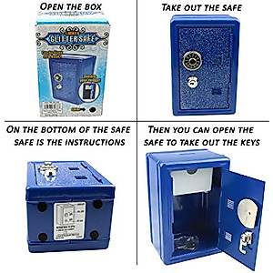 Kids Safe Bank, Made of Metal, with Key and Combination Lock, (Blue)