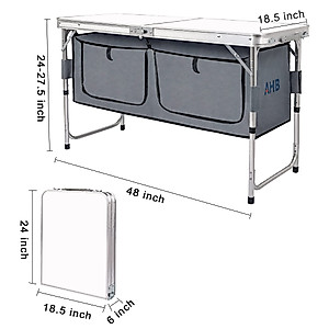 AHB Picnic Table Camping Table Folding Table Folding Picnic Table Folding Camping Table with Storage Organizer,Portable Foldable Aluminum Lightweight Adjustable Camp Table for Outdoor,Camping,Picnic