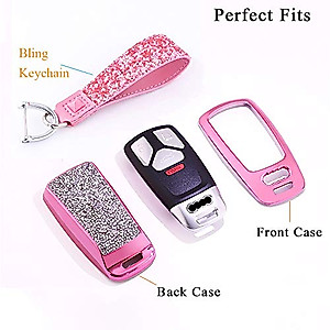 SANRILY 1Pcs Sparkling Bling Key Fob Cover Case for Audi A4 Q7 Q5 TT A5 A6 SQ5 R8 S4 S5 Keyless Entry Remote Key Holder Samrt Key Protector with Keychain Black