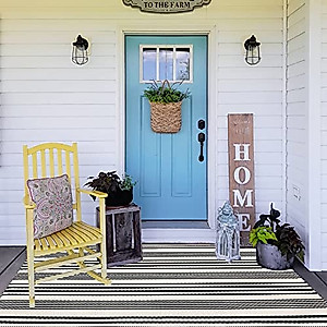 BUAGETUP Black and White Outdoor Rug 3'x 5' Hand-Woven Cotton Washable Rug Striped Front Porch Rug Machine Washable Indoor/Outdoor Area Rug Floor Mat for Farmhouse/Layered Door Mats/Living Room
