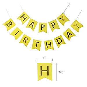 Yellow Birthday Party Decoration - 6 Hanging Fans & Birthday Banner & Decorative Circle Dot Garland & 12 Paper Tassels for Birthday Party, Baby Shower, Wedding etc.