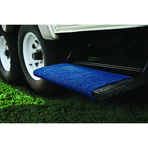 Camco Wrap Around Step Rug | Protects Your RV from Unwanted Tracked in Dirt | Works on Electrical and Manual RV Steps | Blue (42924)