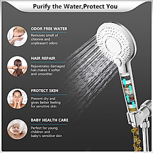 Handheld Shower Head with Filter, FEELSO High Pressure 3 Spray Mode Showerhead with 60" Hose, Bracket and 15 Stage Water Softener Filters for Hard Water Remove Chlorine and Harmful Substance