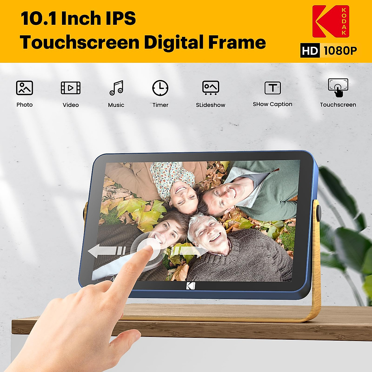 KODAK WiFi Digital Picture Frame 10.1 inch with 16GB Built-in Memory,4000mAh Battery,1280 * 800 Touch Screen Cloud 2.4GHz WiFi, Auto-Rotate, KODAK APP, Gift for Friends Family(Blue, 10 inch)