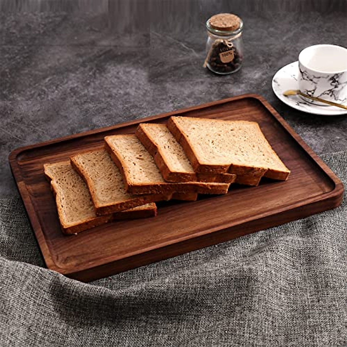 Rustic Walnut Wood Serving Tray,13"x9" Rectangle Platter Tea Tray Coffee Table Tray,Kitchen Tableware Decor Decorative Wood Dessert Cup Tray,Wood Vanity Tray for Jewelry (Rectangle)