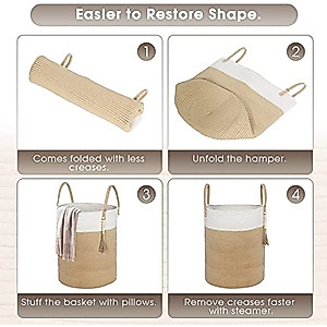 Pack of 2 Tall Woven Laundry Basket Collapsible for Storage Clothes Basket Laundry Hamper Basket for Bedroom Living Room Nursery Blanket Pillow Toy Dirty Clothes Hamper (2 Pack Ochre)