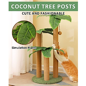 BNOSDM 35" Tall Cat Scratching Posts for Adult Cats Coconut Tree 3 Sisal Rope Claw Scratcher Dangling Ball Kitten Scratch Post Kitty Activity Center for Indoor Outdoor Cats Kittens