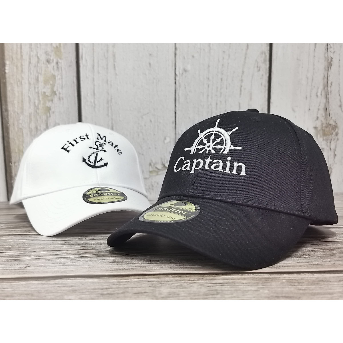 Enodtter Embroidered Captain & First Mate Hats for Men Women, Black & White Skipper Boating Baseball Caps for Couples, Nautical Marine Sailor Hats