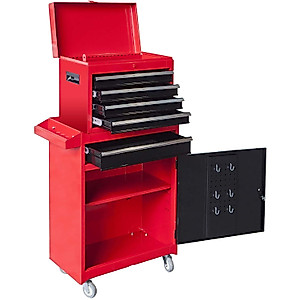 BIG RED ATBT1204R-RB Torin Rolling Garage Workshop Tool Organizer: Detachable 4 Drawer Tool Chest with Large Storage Cabinet and Adjustable Shelf, Red/Black