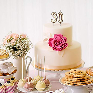 30th Birthday Candles Cake Number Candles Happy Birthday Cake Candles Topper Decoration for Birthday Wedding Anniversary Celebration Favor, Champagne Gold