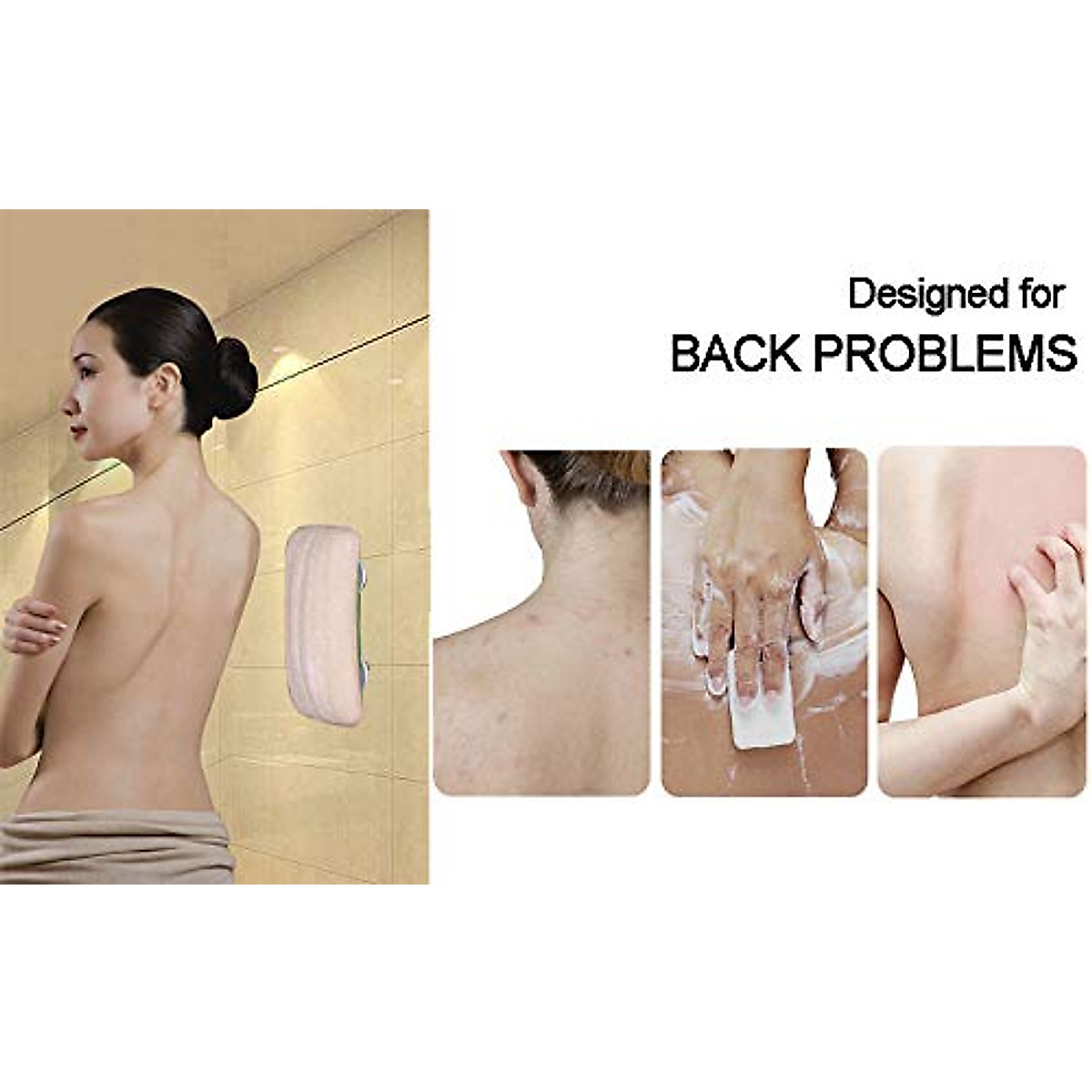 Back Scrubber for Shower, Hands-Free Natural Back Loofah for Shower