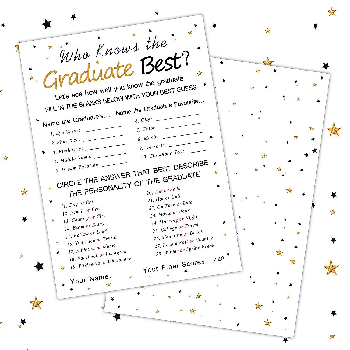 Fibevon Graduation Party Game Cards - Who Knows The Graduate Best (36-Pack)- Graduation Party Collection Grad Celebration Party Supplies for High School/College/Senior School