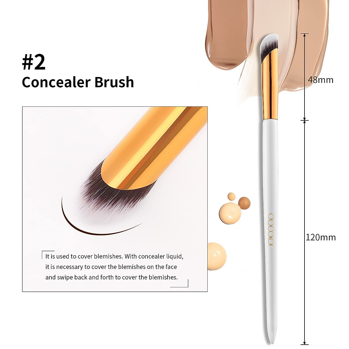 docolor Concealer Brush and Foundation Brush for Liquid Makeup, 2PCS Angled Kabuki Blending Makeup Brush Perfect for Liquid Cream Powder Blending,Stippling,Highlighter and Nose Contour