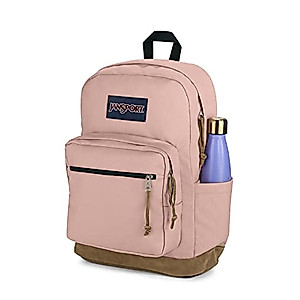 JanSport Right Pack Backpack - Travel, Work, or Laptop Bookbag with Suede Leather Bottom with Water Bottle Pocket, Misty Rose
