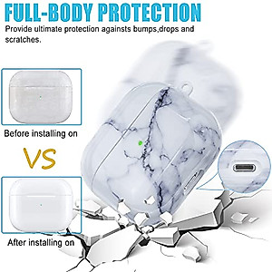 Marble Airpods 3 Case 2021 - YOMPLOW Protective Hard Case Cover Skin Portable Shockproof Women Girls with Keychain for Apple Airpod 3rd Generation Charging Case - White Marble